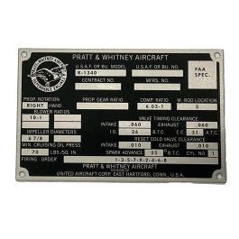 Pratt & Whitney R-1340 Engine Data Plate