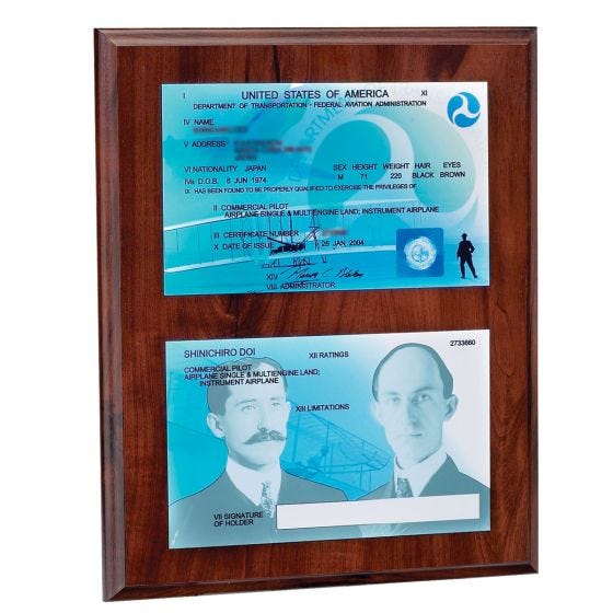Classic Dual-Sided Pilot License Plaque