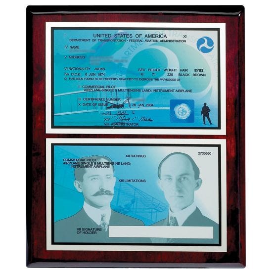 Elite Dual-Sided Pilot License Plaque