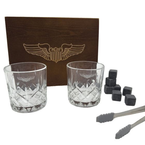 Pilot Wings Whiskey Glass with Wooden Box Gift Set